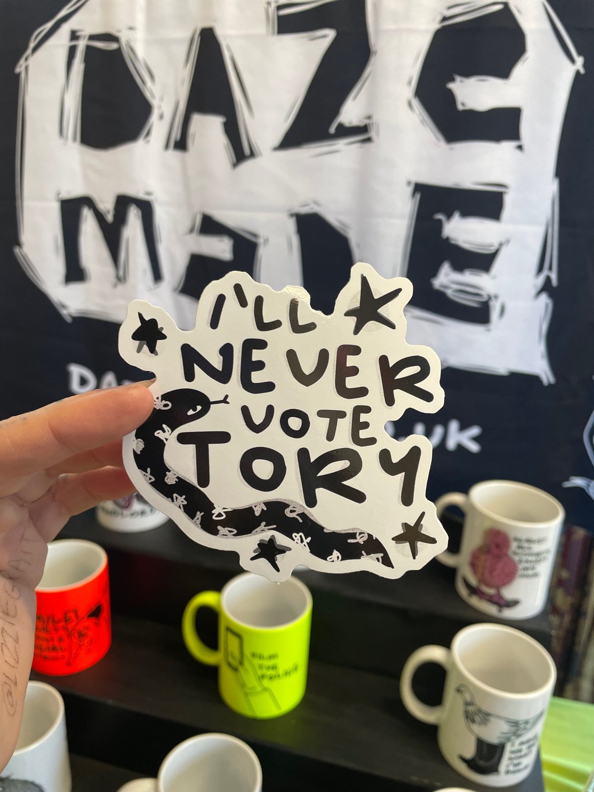 Never Vote Tory 10cm Vinyl Sticker | Daze Made