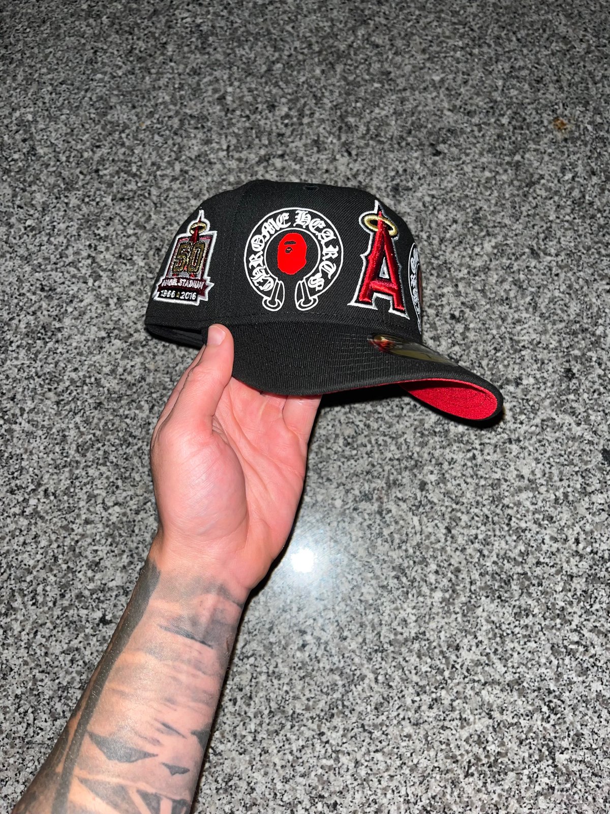 RED BRIM GAZA HOT ANAHEIM ANGELS CUSTOM FITTED CAP | WORLDWIDE RANK LLC