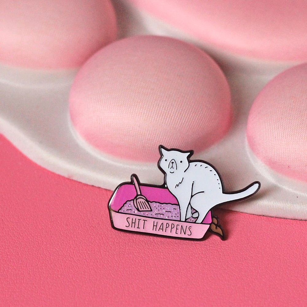 Shit Happens cat enamel pin - litter box - sweary pin - iridescent ...