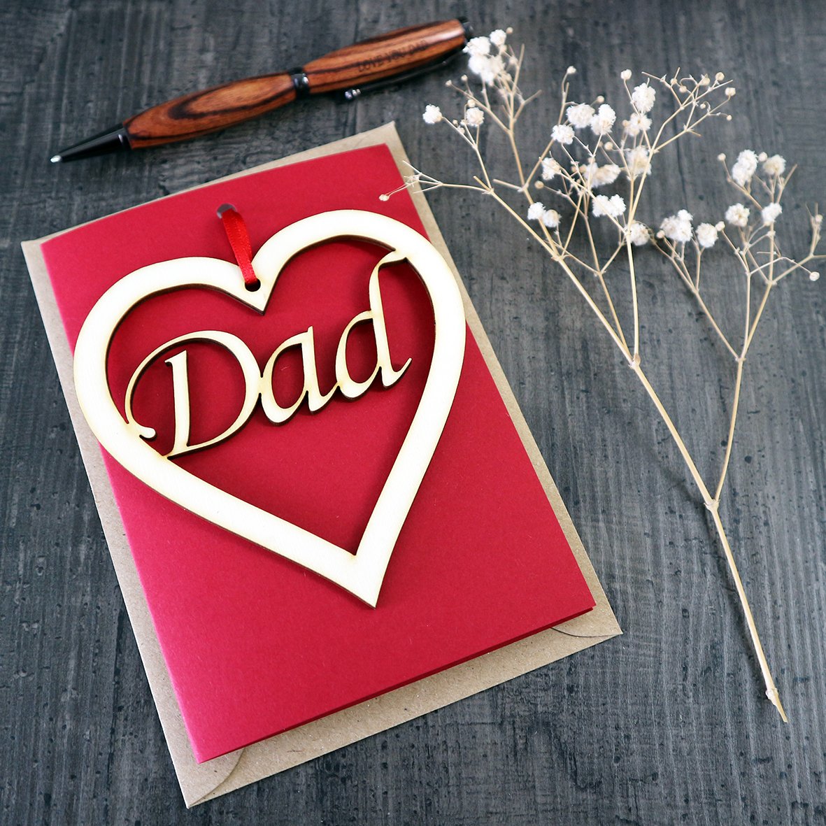 Father's Day Card - Dad Heart with woodcut keepsake | For Me and For You