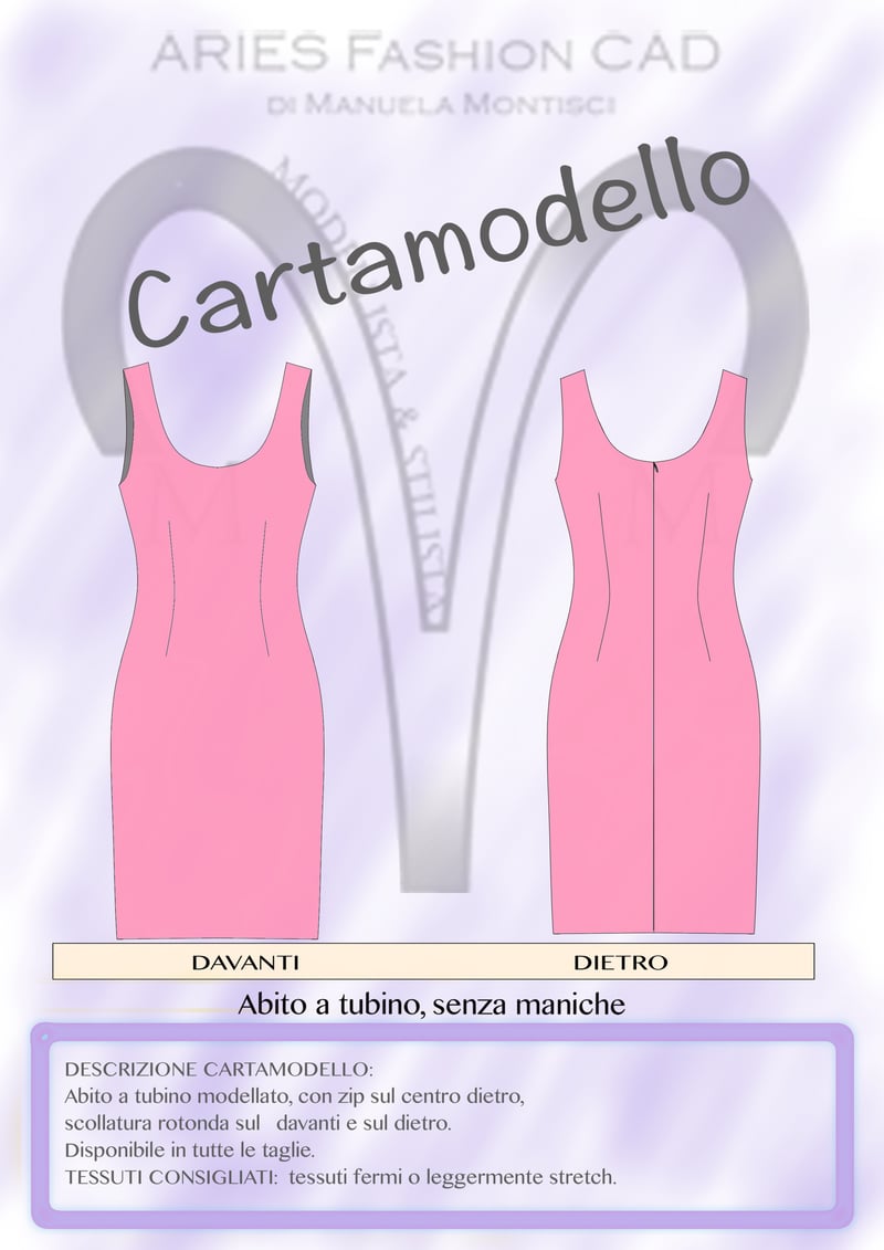 Cartamodello Abito tubino, senza maniche | ARIES FashionCAD