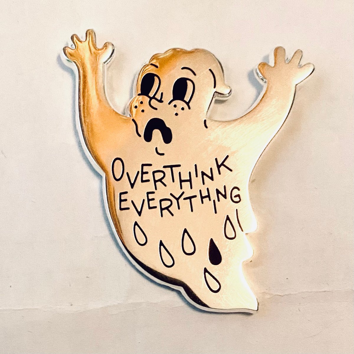 Anxiety ghost hard enamel pin in silver finish / bad vibes by matt darling