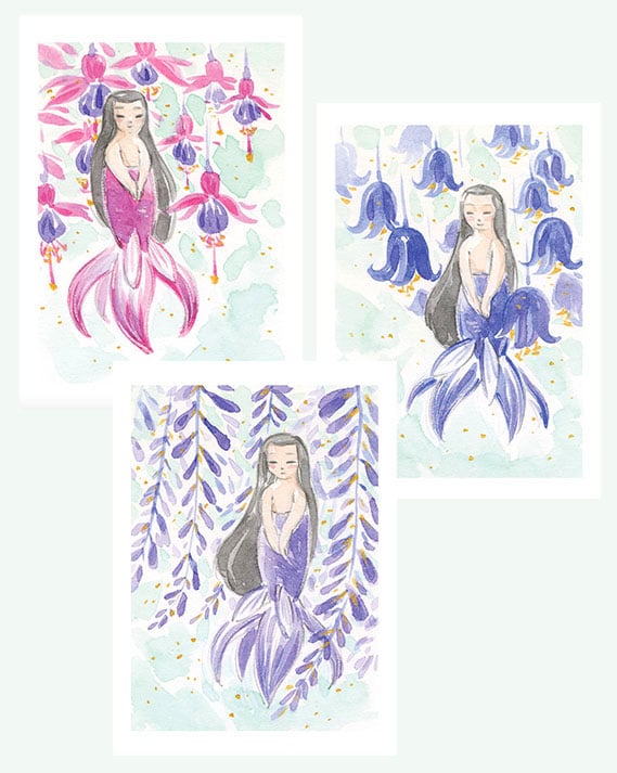 Flora Mermaids | 3-Pack 5 x 7" Prints | Martin Hsu Art