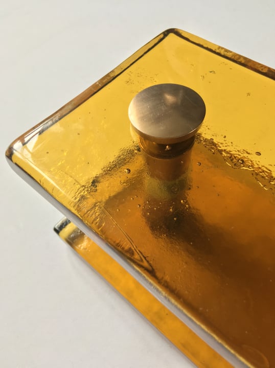 French Amber Glass Handles with Brass Fixings | Matt Mitchell