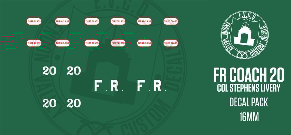 FR Col Stephens Livery Coach Decal Packs 16mm / Endon Valley Custom Decals
