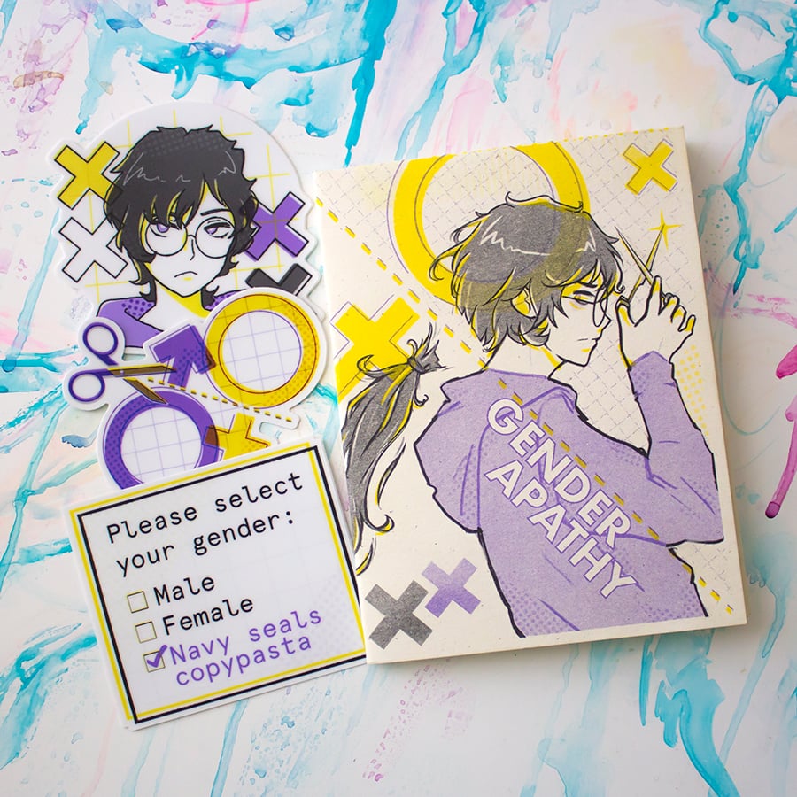 3 color Risograph zine + sticker set: Gender Apathy | ashley's merch ...