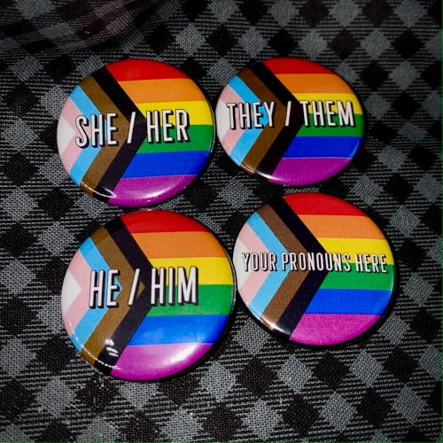 Pronoun Button - Progress Pride Flag - 1.25" | Button Button Custom ...