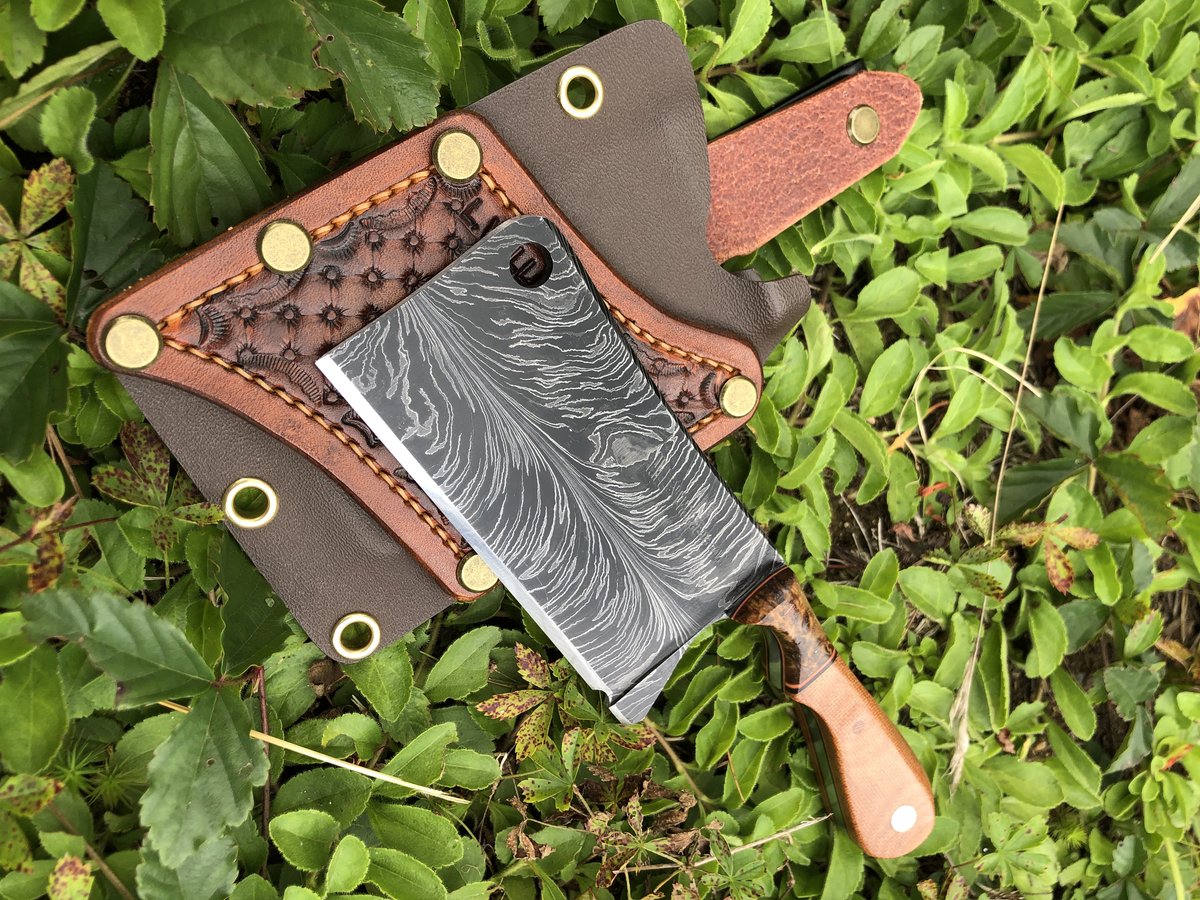 Brown Mini Cleaver Damascus feather pattern | Willey Choppers