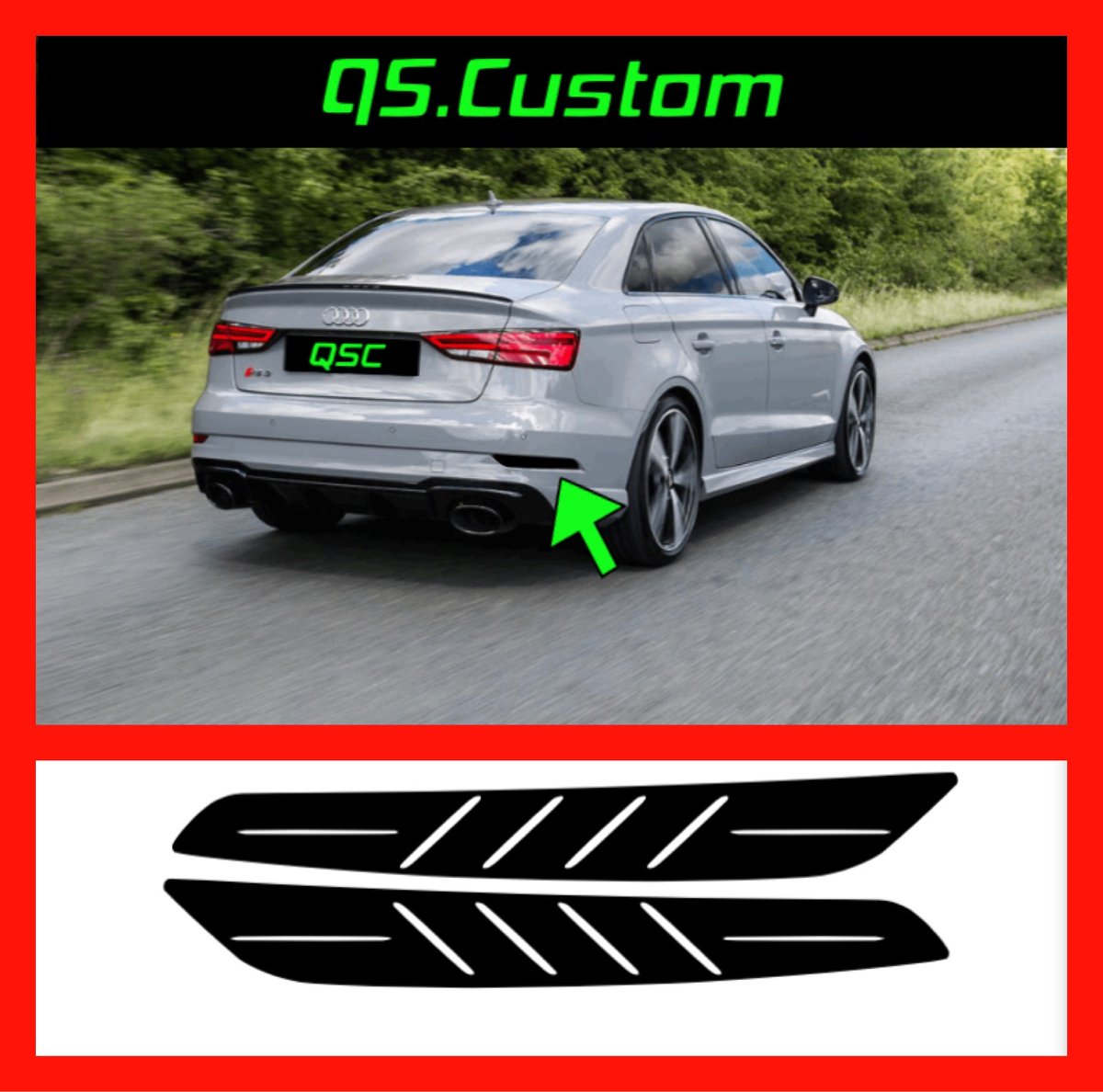 X2 Audi 8v A3 S3 RS3 Saloon Rear Bumper Reflector Overlay Decal Sticker ...
