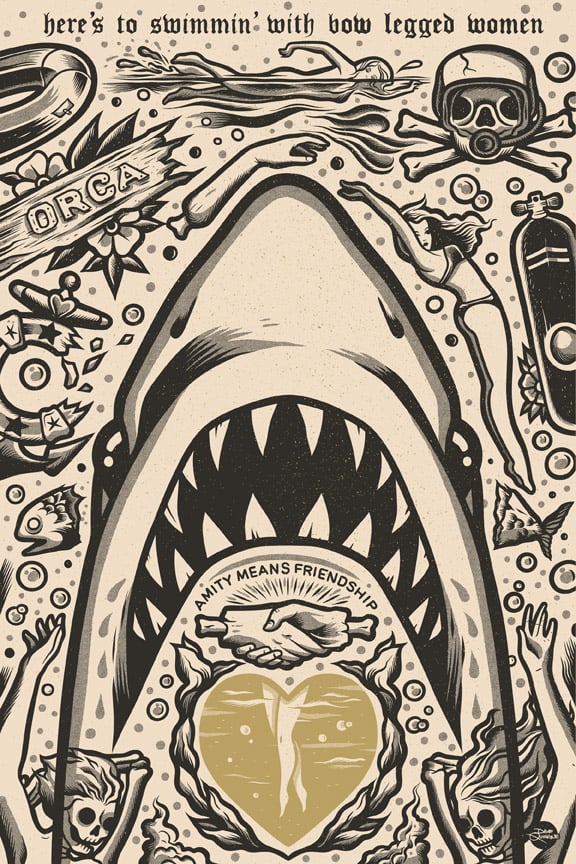 Jaws - Icon Print - Gold Heart Variant | Dave Quiggle