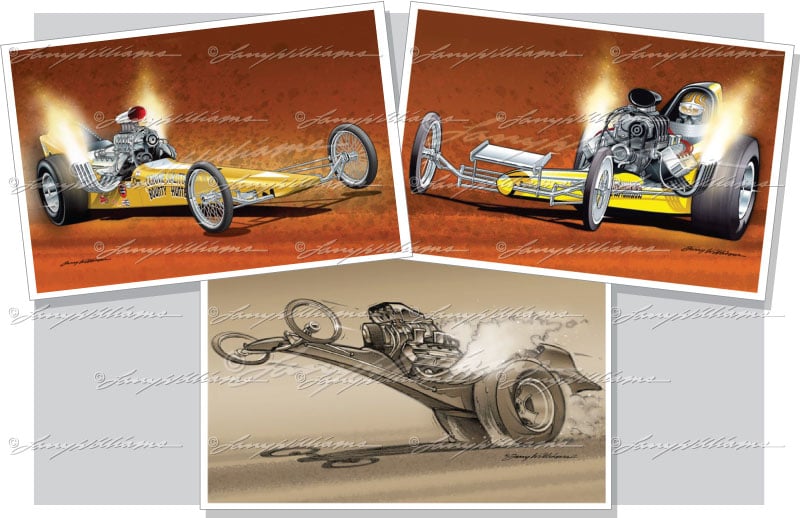 "Dragster Pack" Print Set: Includes "Gold Digger", "Flame Thrower" and ...