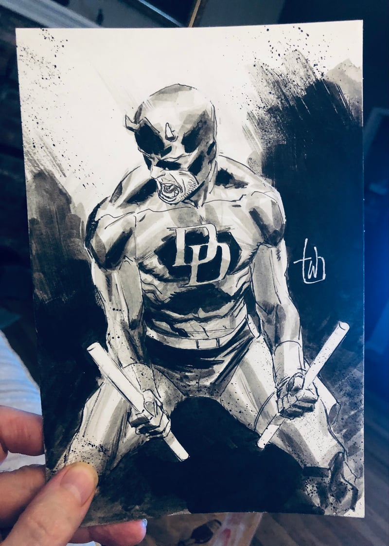 DAREDEVIL INK WASH DRAWING | Lee Weeks