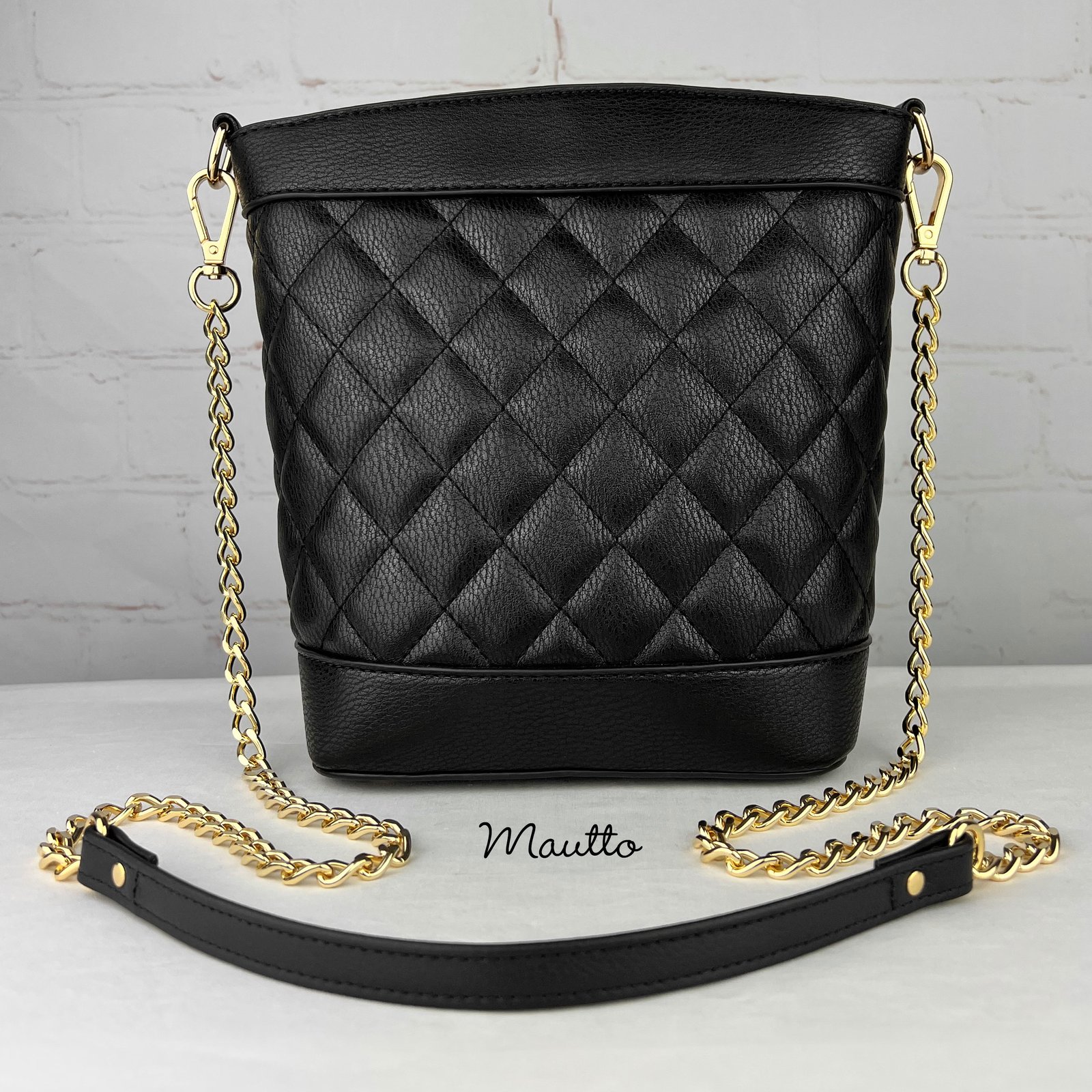 GOLD Chain Strap with Leather Petite Handle -Classy Curb Diamond Cut ...