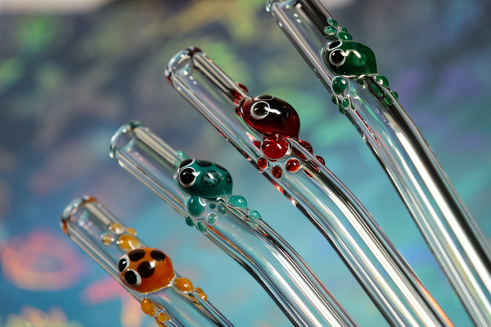 4 Pack of Glass Straws with Designs | Bow Valley Straws