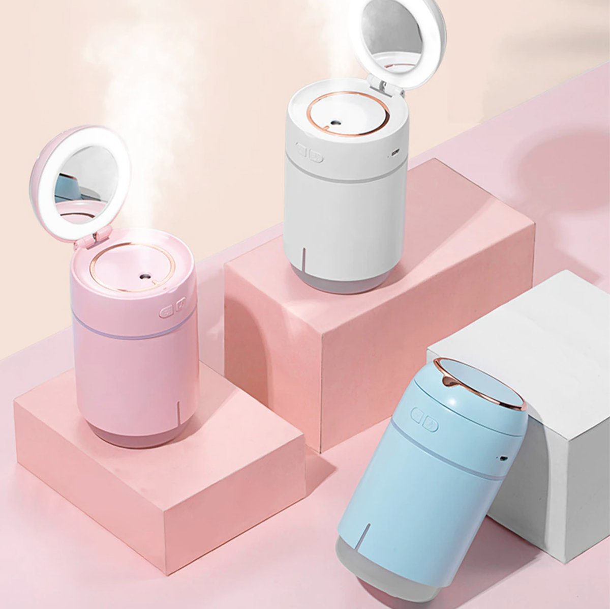 Cute Portable Desktop Humidifier w/ Mirror + Light | Start From Air