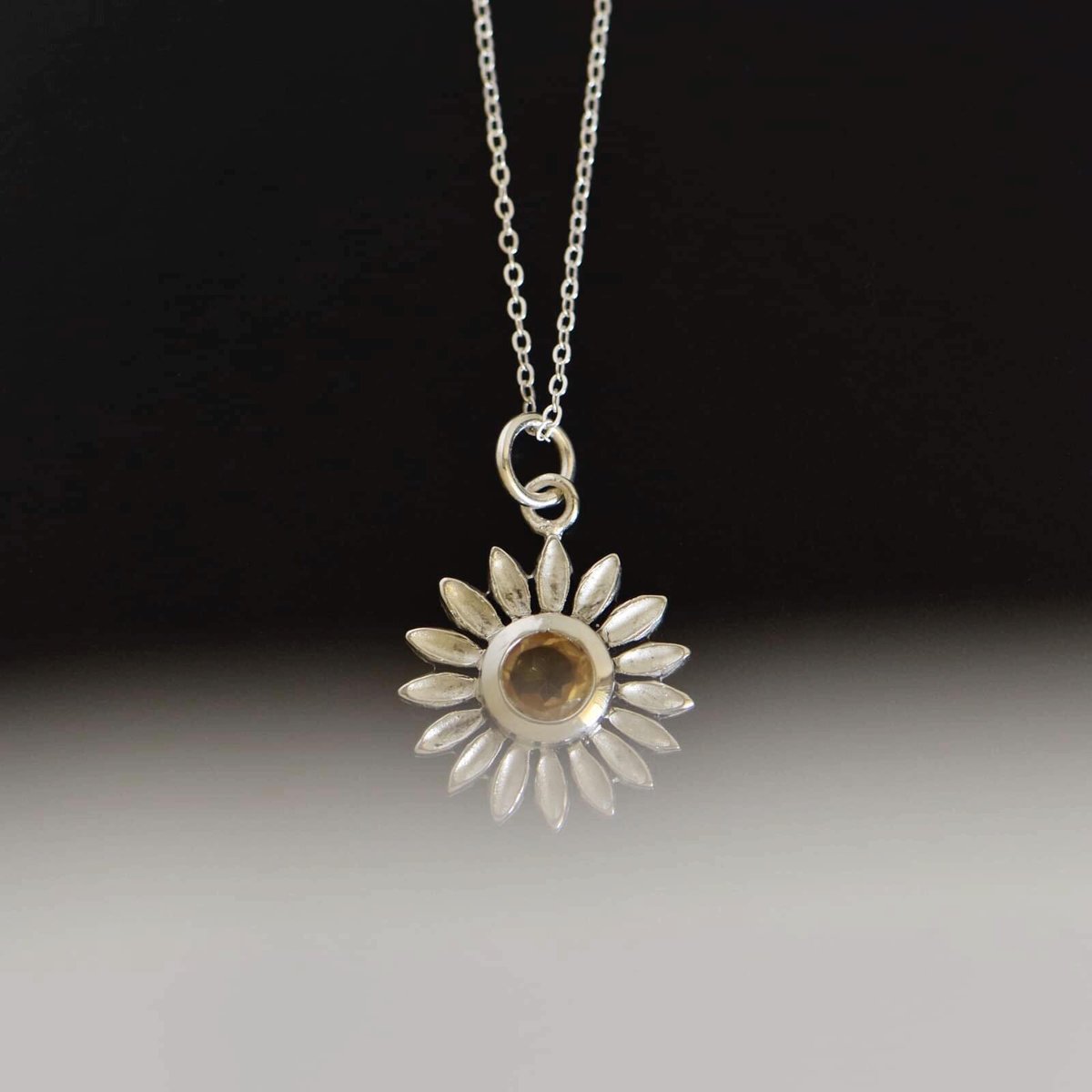 Sunflower x Citrine round cut silver necklace The Dead Bird Jewelry