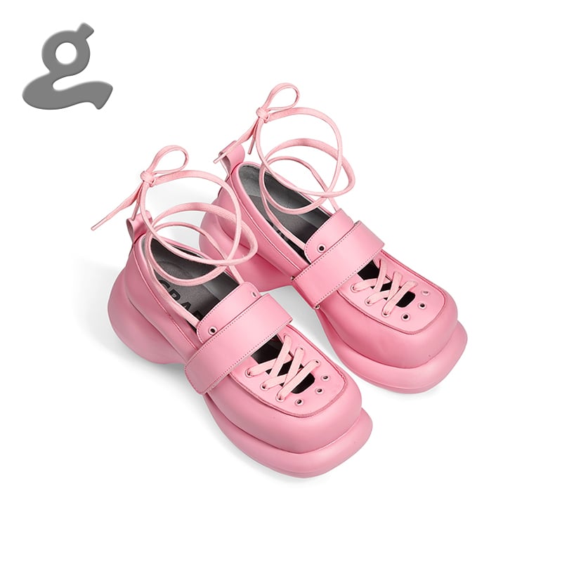 Pink lace-up platform shoes"Stand Trap" | GRAPE