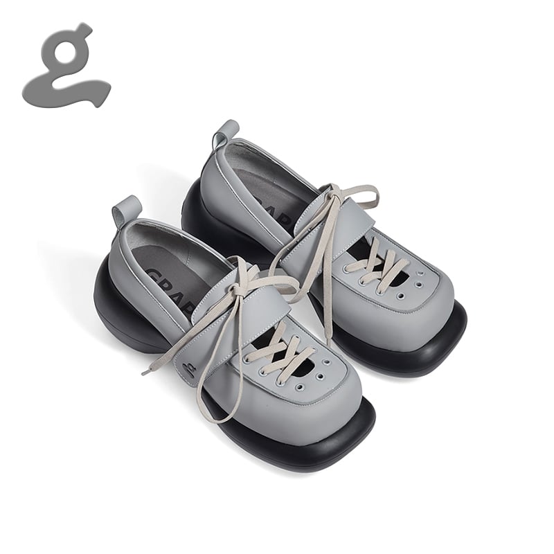 Grey lace-up platform shoes"Stand Trap" | GRAPE