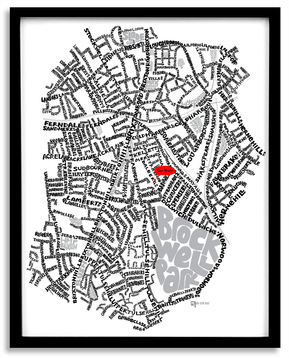 Brixton, Brixton Hill & Tulse Hill - Typographic Street Map | Me On The Map