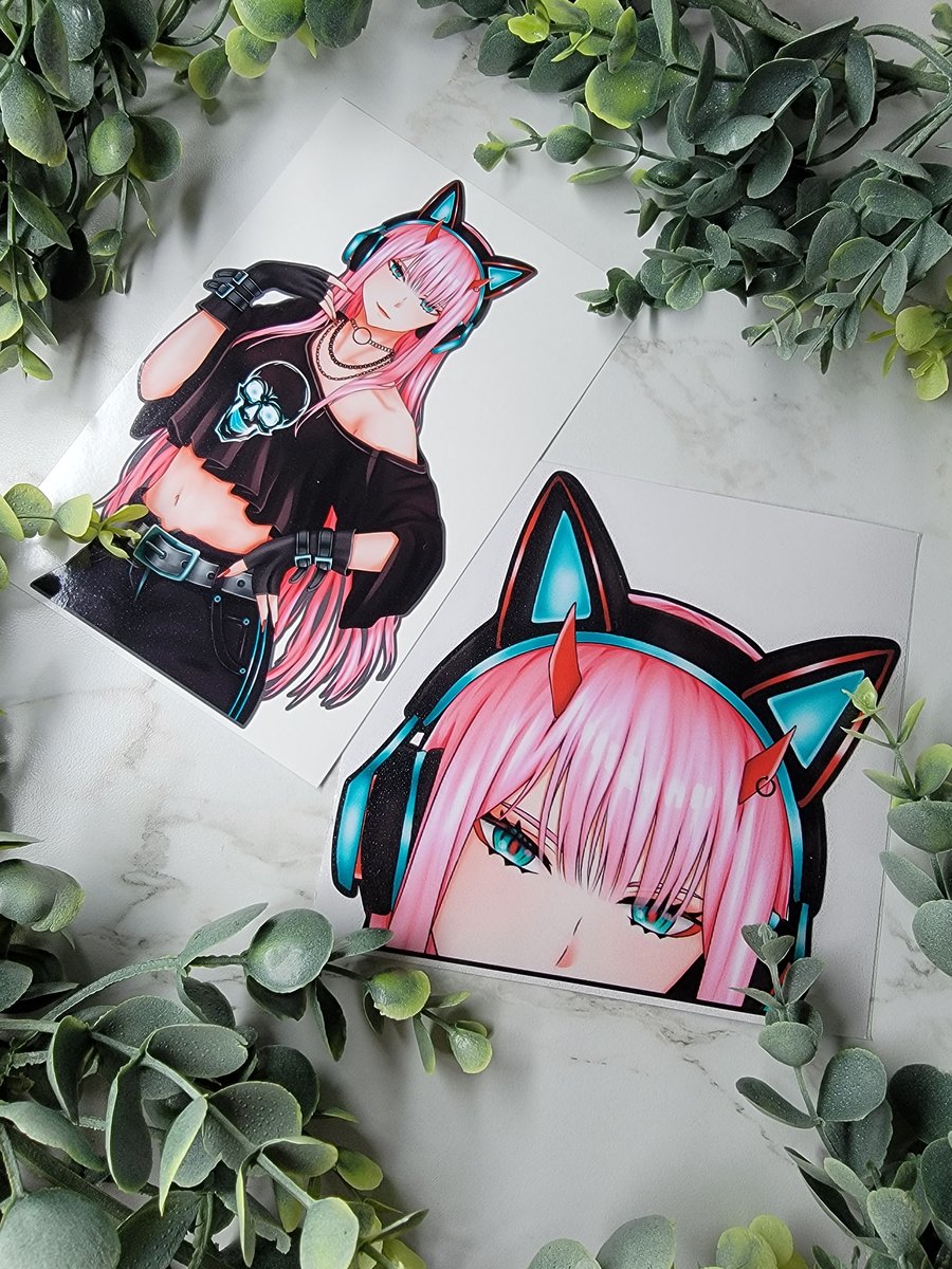Zero Two W/ Headphones Sticker or Peeker | SpottyDogDecals