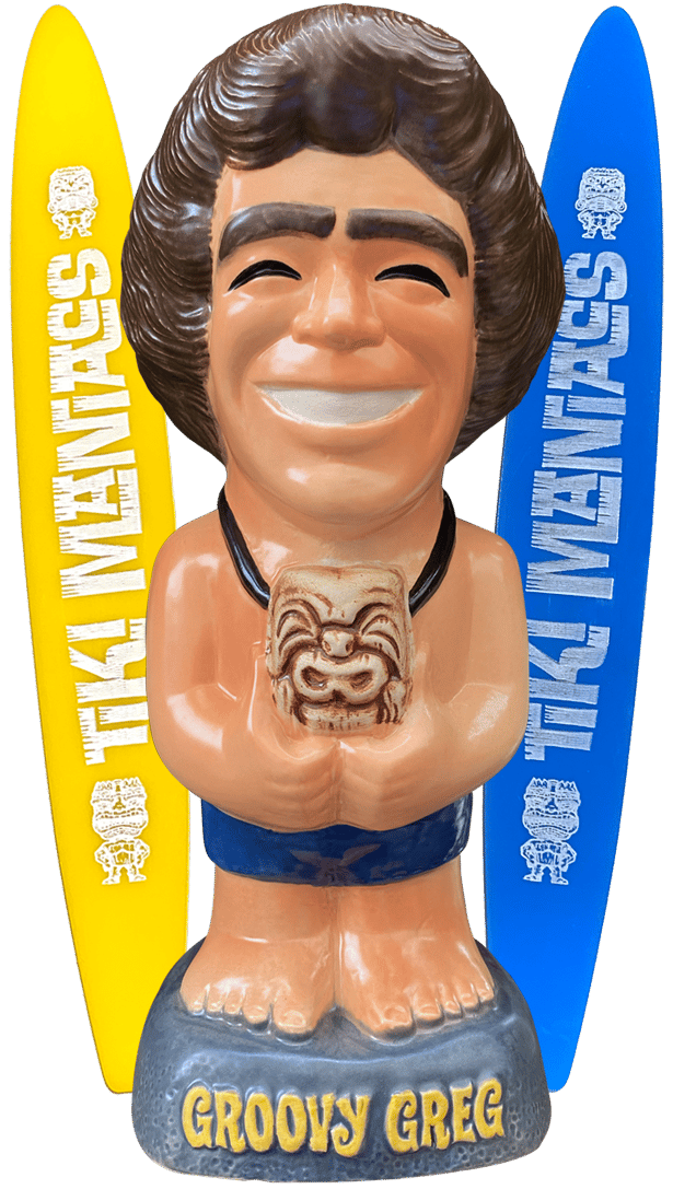 GROOVY GREG TIKI MUG (w/ 1 Surfboard Swizzle Stick) | Tiki Maniacs