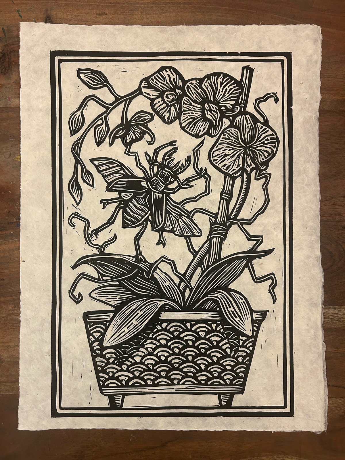 Orchids With Beetle Block Print | Brian Reedy