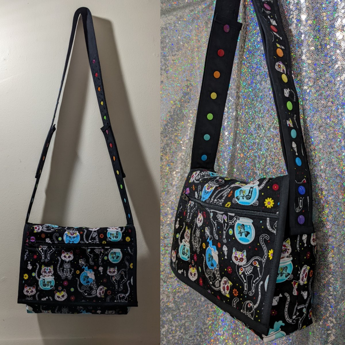 Rainbow Skeleton Cat Messenger Bag | Skeletons in the Closet