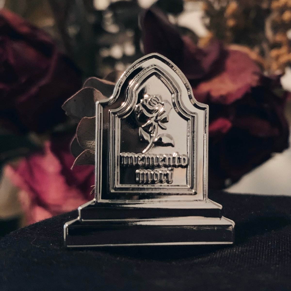 Shiny Silver ‘Memento Mori’ Headstone Pin | Emily Kocsis Art