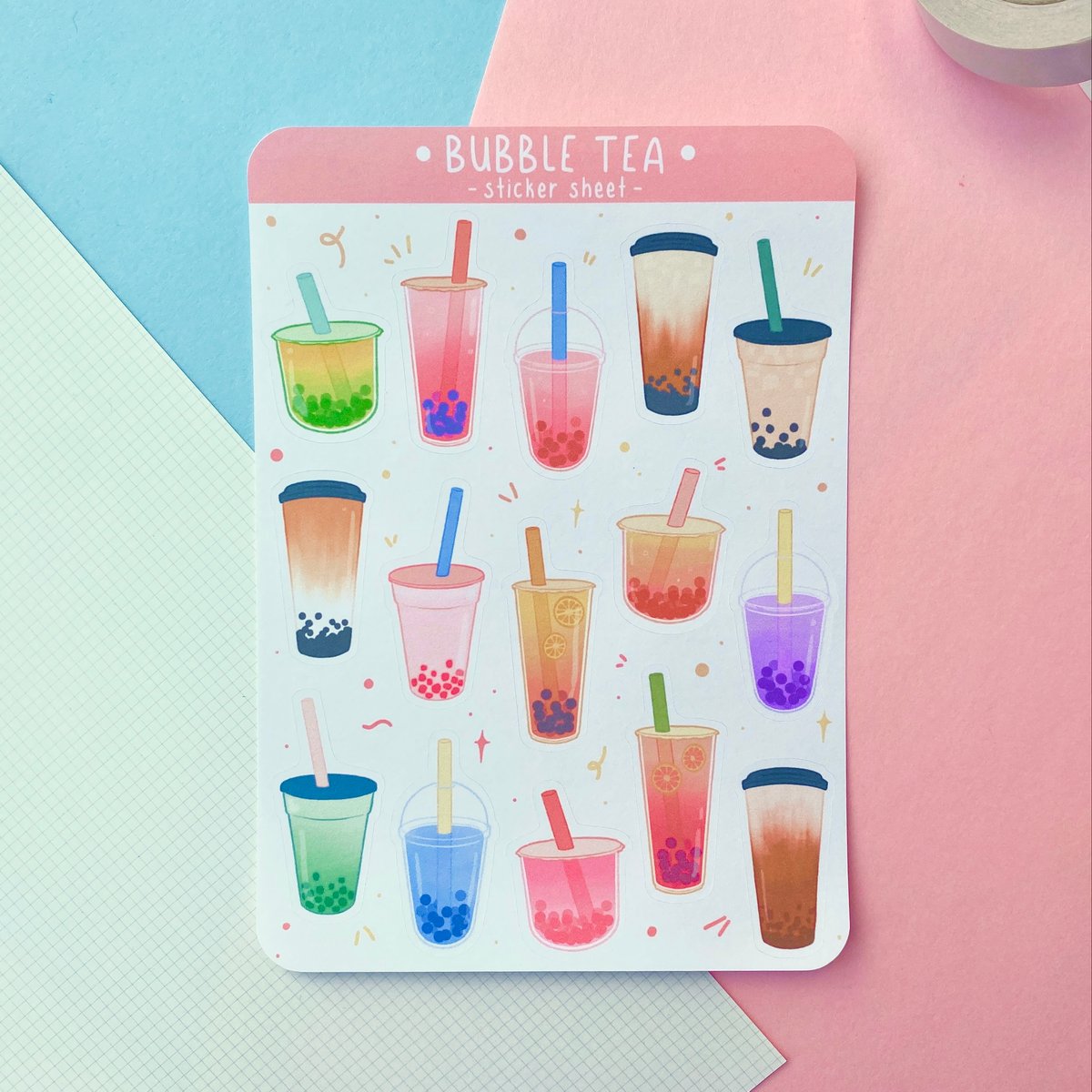 Bubble Tea (Boba) Sticker Sheet | brookeillust