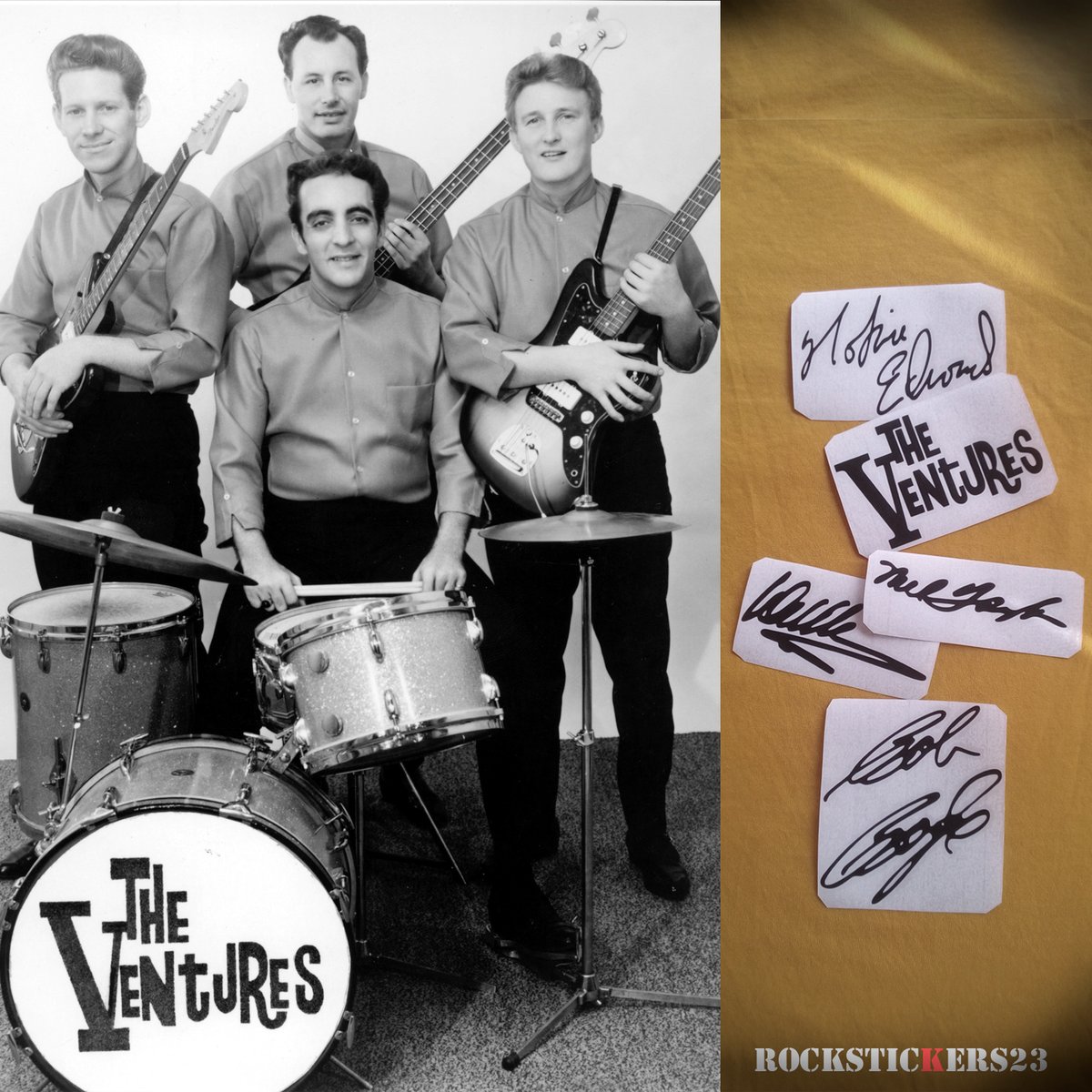 The Ventures autographs vinyl stickers Nokie Edwards, Don Wilson, Mel ...