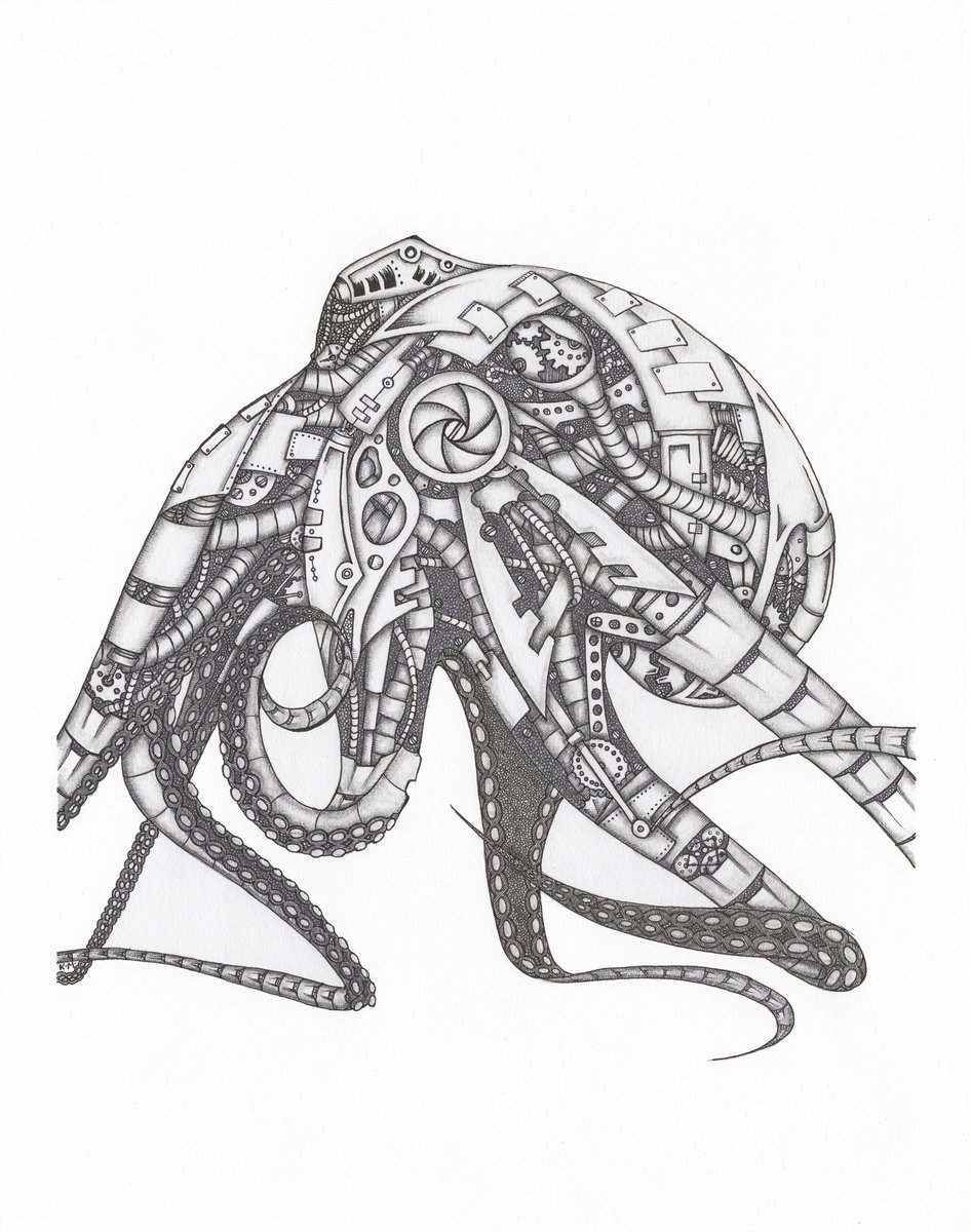 Mech Octopus - Mechanical Industrial Steampunk - Original Art | Kelly ...