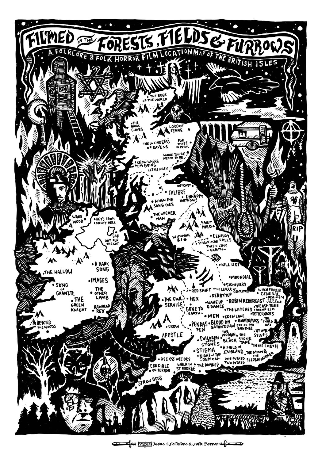 A3 ART PRINT FROM ISSUE 1 - FOLKLORE / FOLK HORROR MAP | Hwaet! Zine