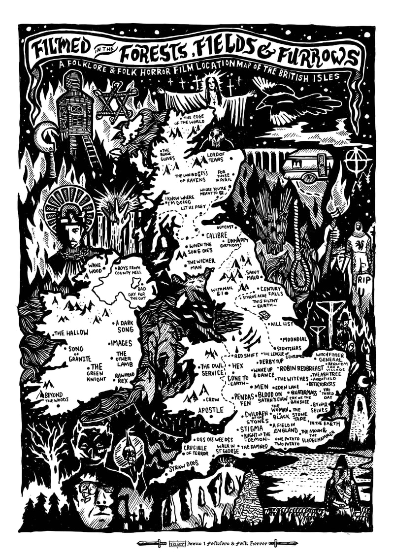 A3 ART PRINT FROM ISSUE 1 - FOLKLORE / FOLK HORROR MAP | Hwaet! Zine