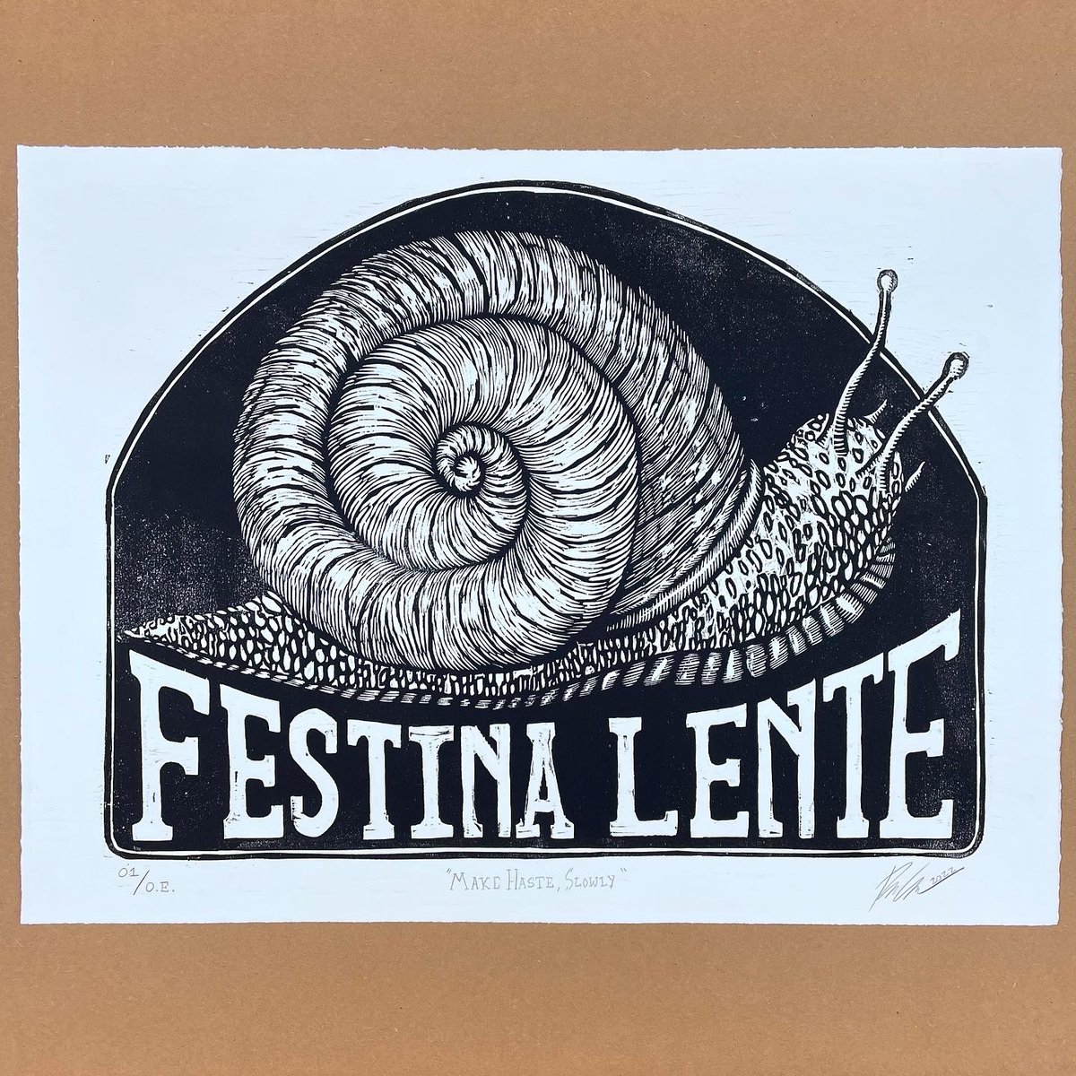 MAKE HASTE, SLOWLY woodcut | Pete Holohan