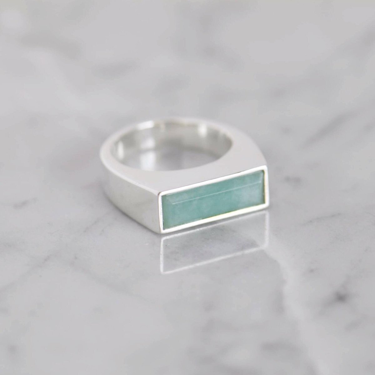 Amazonite bevel cut silver signet ring | The Dead Bird Jewelry