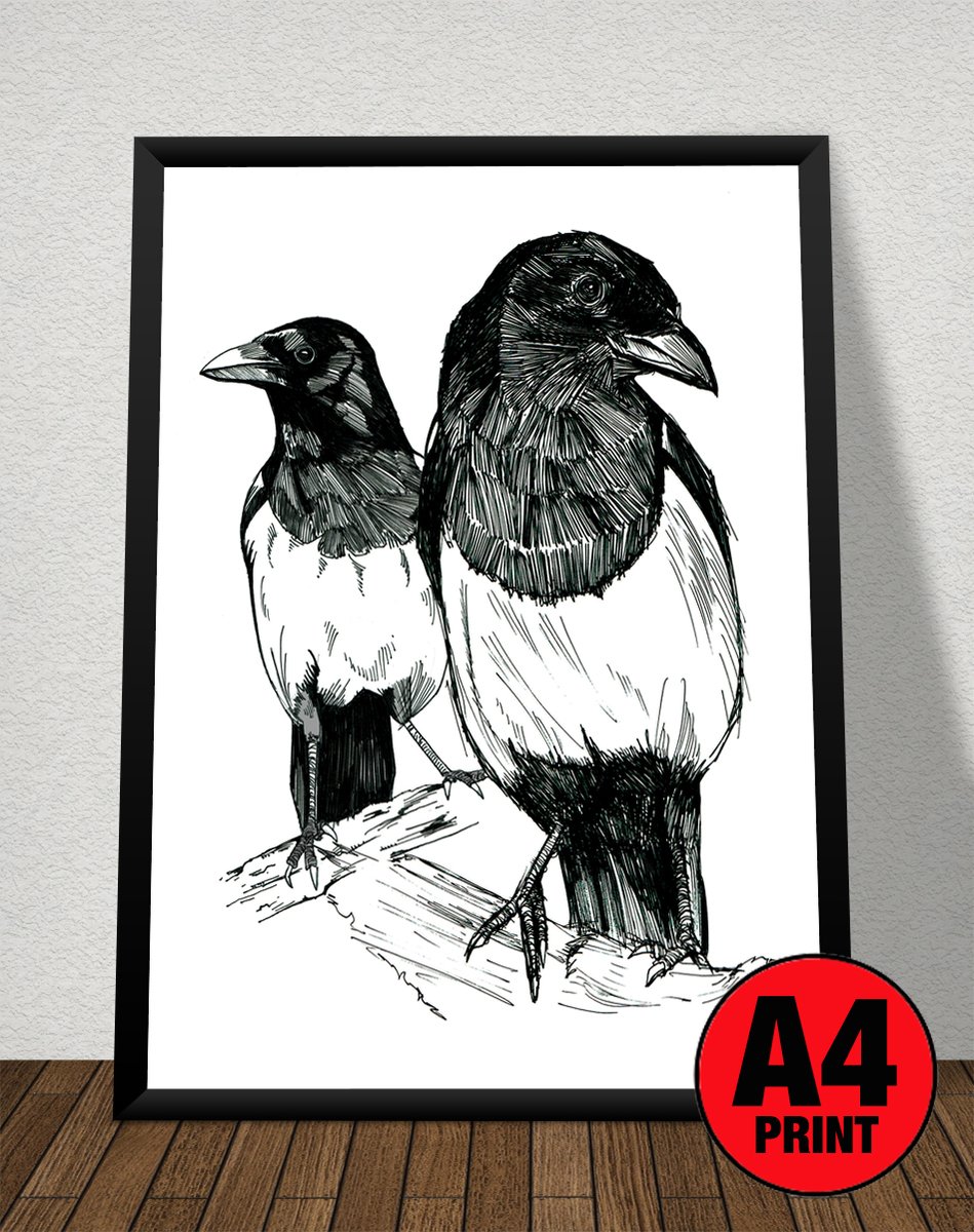 Two Magpies Art Print Signed A4 Size (12" x 8") | The Dark Wood ...