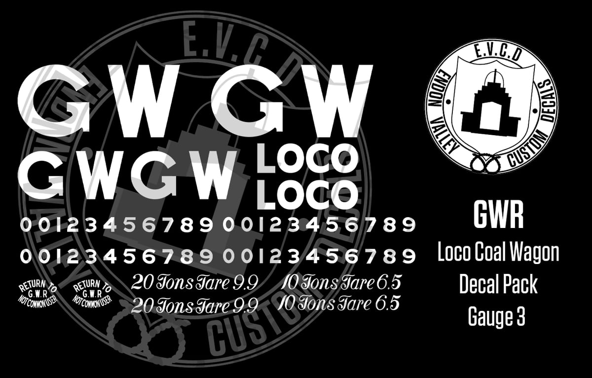 GWR Loco Coal Wagon Decal Pack Gauge 3 / 16mm | Endon Valley Custom Decals