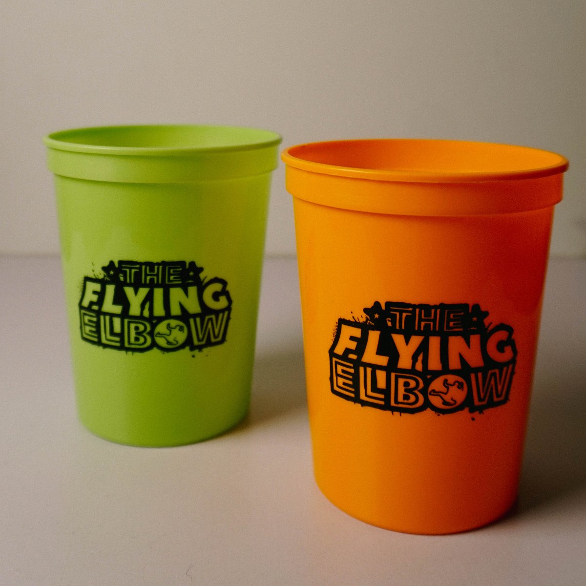 TFE Green/Orange plastic cups | The Flying Elbow