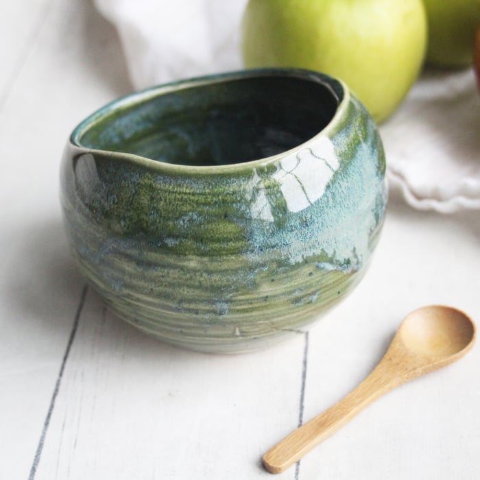 Salt Cellar in Rustic Green Glaze, Handcrafted Pottery Salt Pig, Made ...