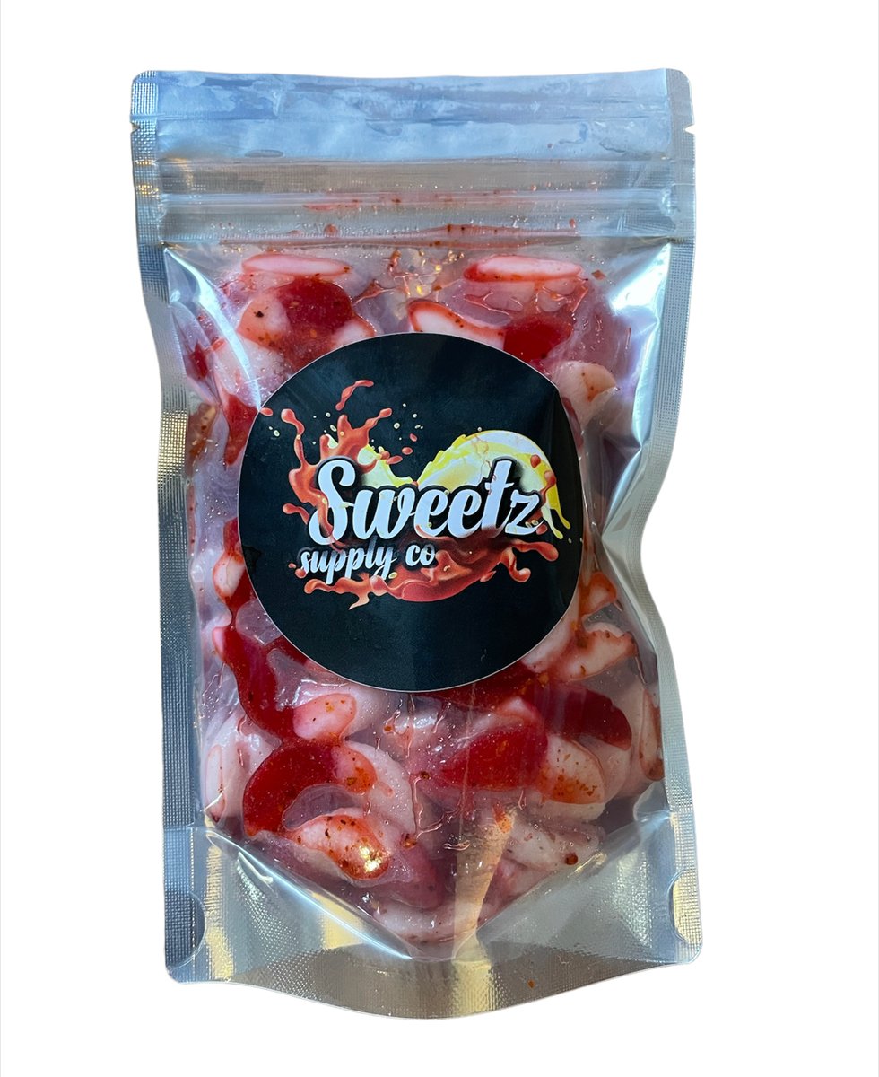 Chamoy Gummy Sour Strawberry Rings with Chili Gummies 8oz | sweetzsupplyco