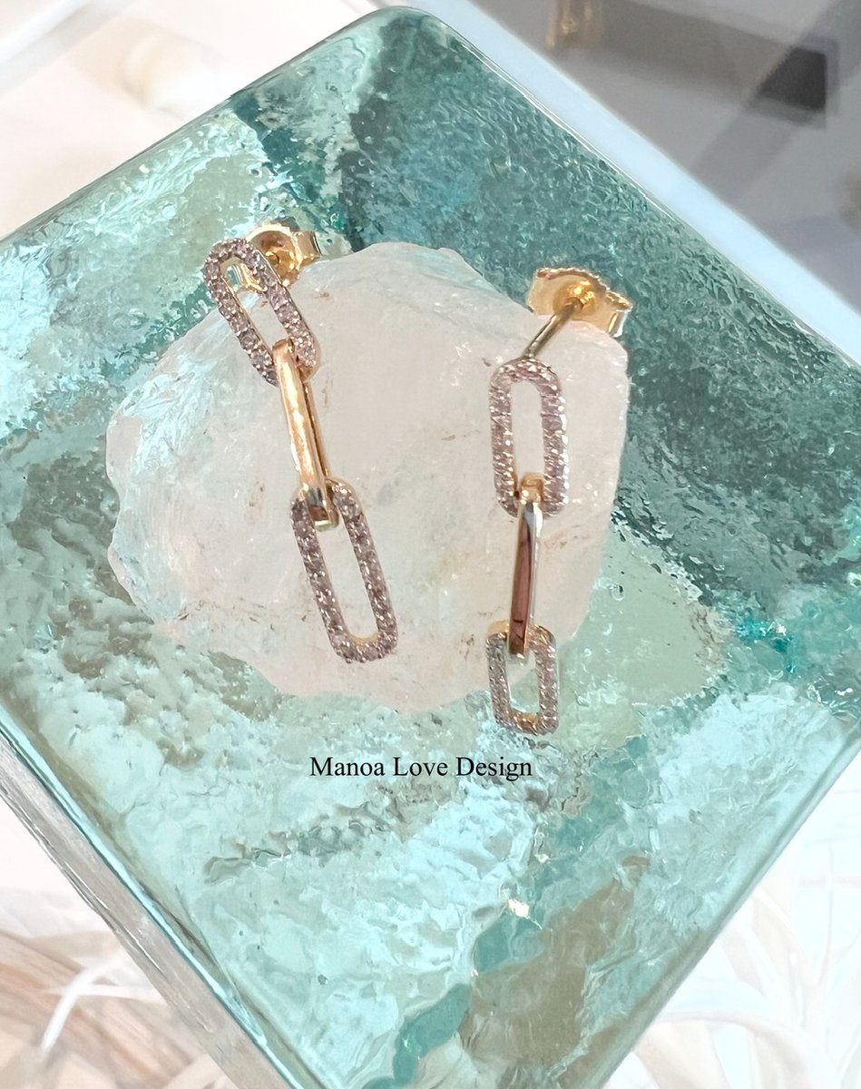 14k solid gold diamond Paperclip chain earrings | Manoa Love Design