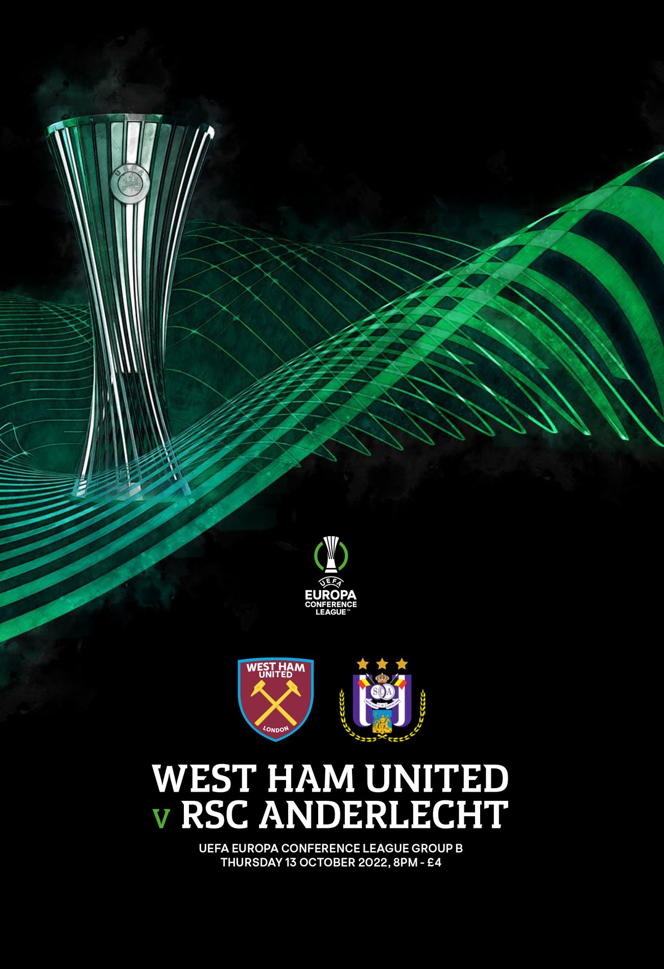 WEST HAM UNITED V RSC ANDERLECHT 13.10.22 *INCLUDING UK POSTAGE £5.49 ... WEST HAM UNITED V RSC ANDERLECHT 13.10.22 *INCLUDING UK POSTAGE £5.49 ...