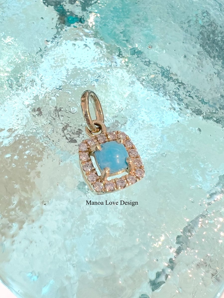 14k solid gold diamond square turquoise pendant | Manoa Love Design
