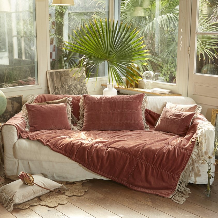 Plaid Boho Velours Terracotta 140 x 250 cm / au FiL Des PièCes