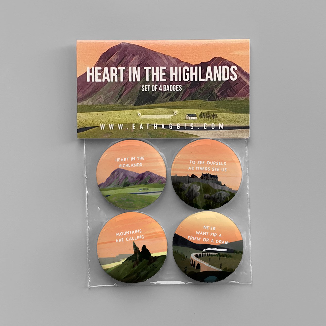 'Heart in the Highlands' (Badge pack) | Eat Haggis