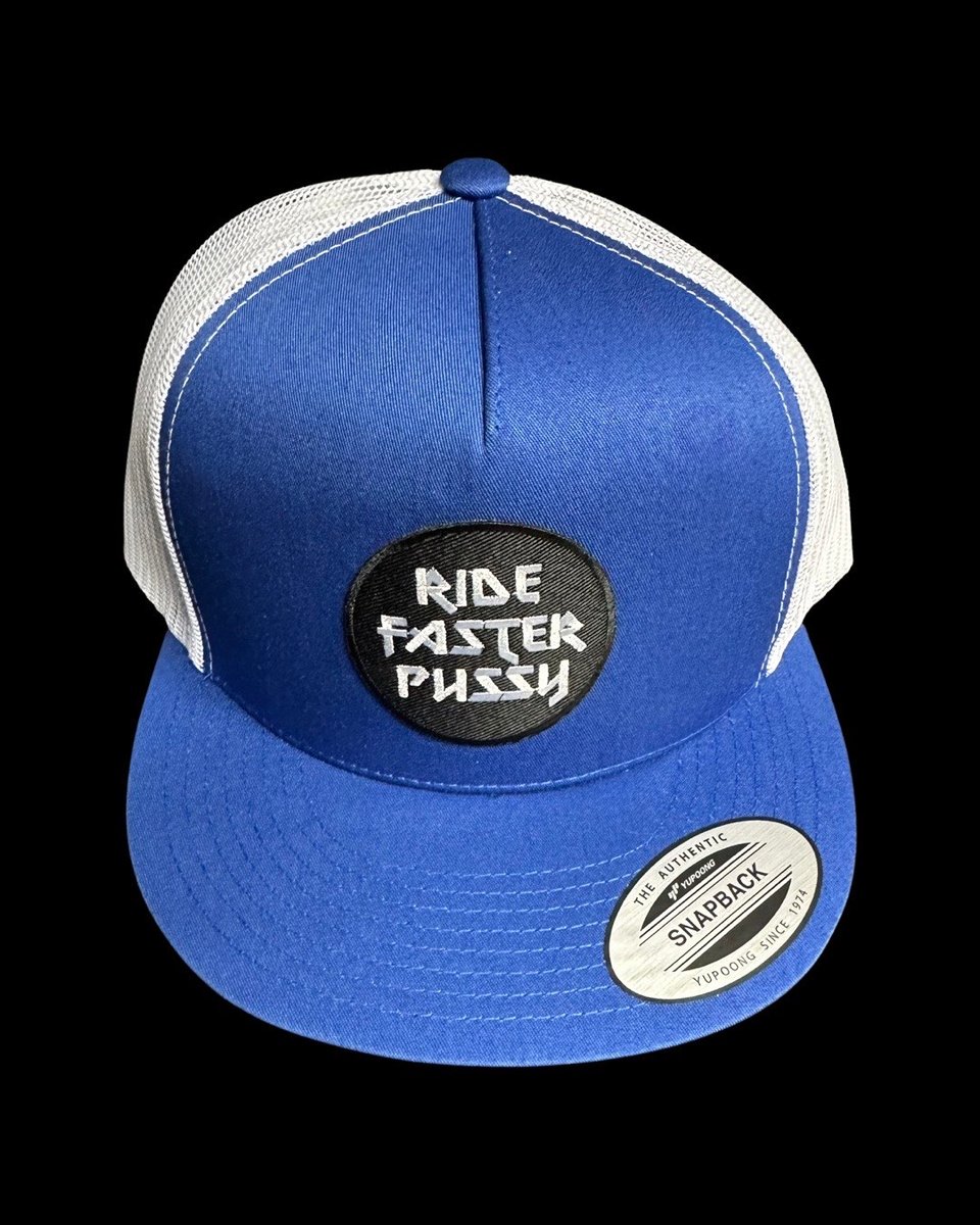 Text Snapback in White and Royal Blue | RideFasterPussy