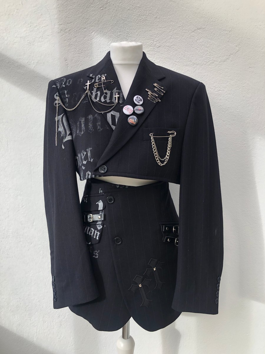 Reworked Printed Word Suit w/ Details | Wear It N Share It