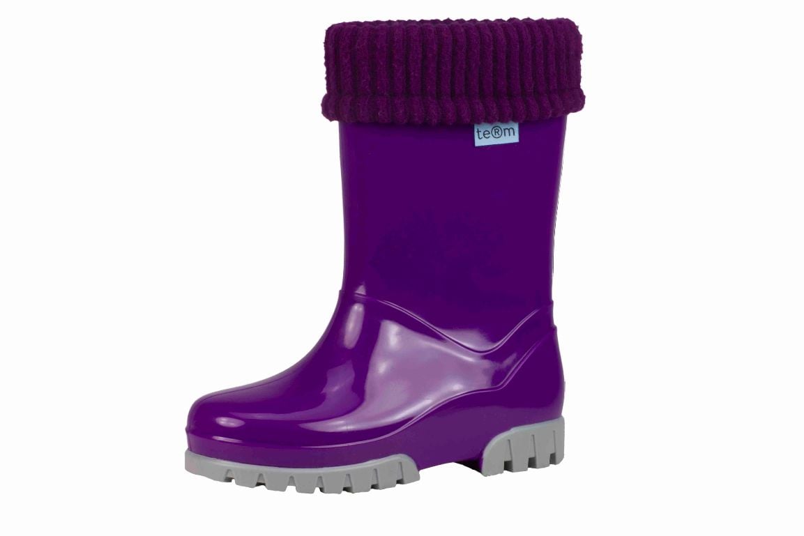 Rolltop Purple Shiny Wellies with Inner Socks | www.daiglenschooluniform