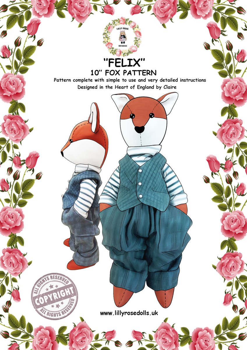 Felix the Fox 10 inch sewing pattern, with full instructions UK Made ...