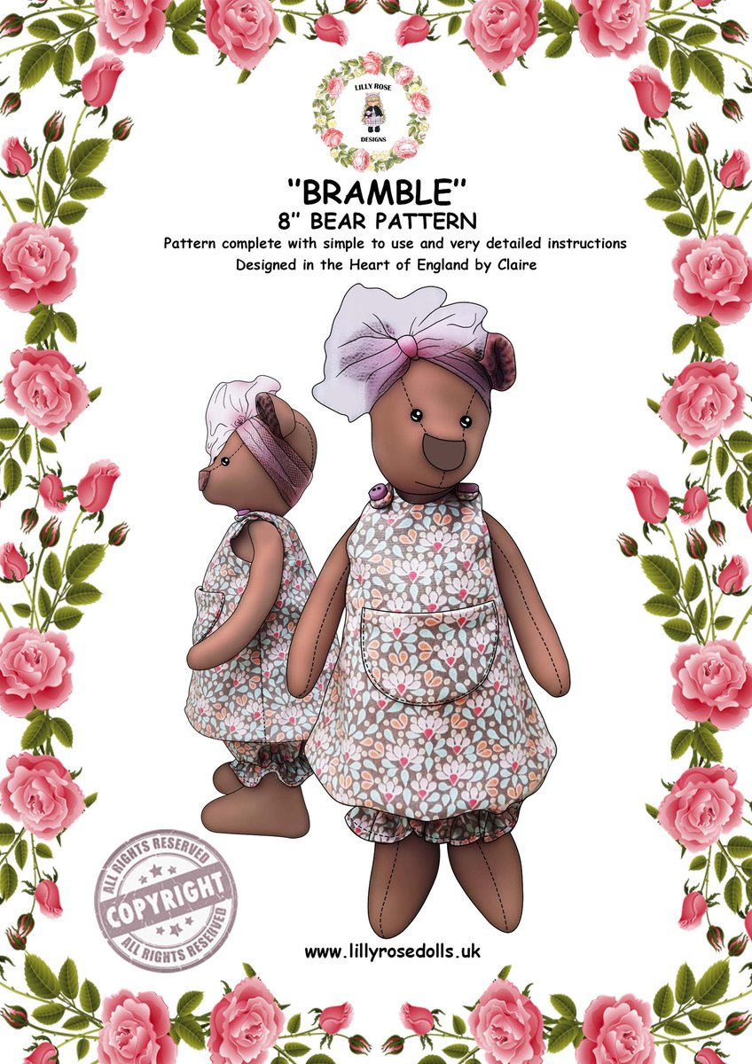 Bramble the Bear 8 inch sewing pattern, with full instructions UK Made | LillyRoseDolls